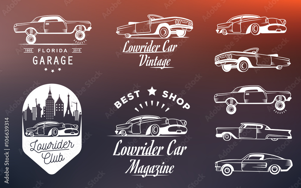 Set Vintage Lowrider Logo Badge and Sign Stock Vector | Adobe Stock