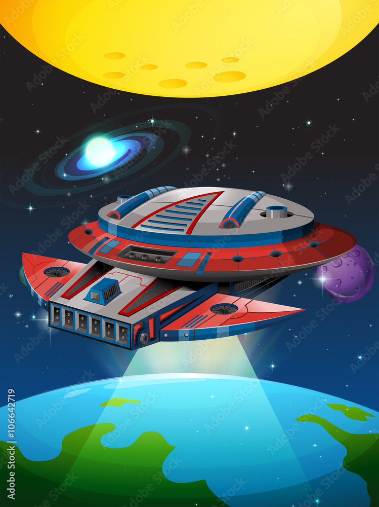 Spaceship flying around the earth Stock Vector | Adobe Stock