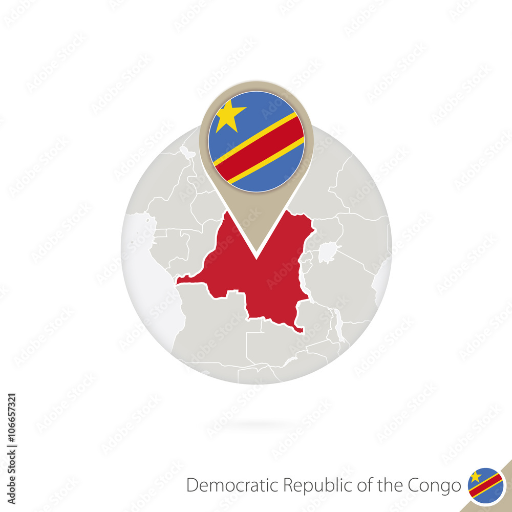 DR Congo map and flag in circle. Map of DR Congo, DR Congo flag. Stock ...