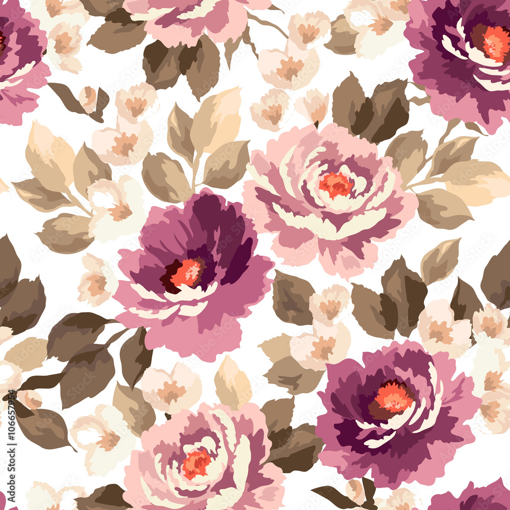 Vetor de Beautiful seamless floral pattern with watercolor effect ...