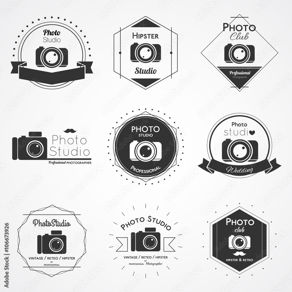 Camera logo outline pack, Hipster & retro Stock Vector | Adobe Stock