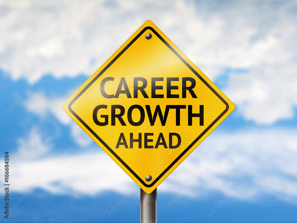 Ilustração do Stock: Career growth ahead road sign. Blue sky and yellow ...