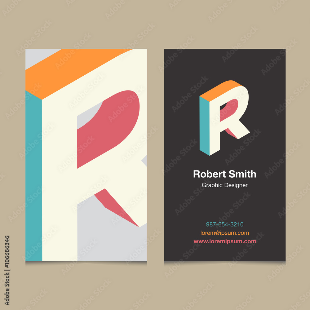 Logo alphabet letter "R", with business card template. Vector graphic ...