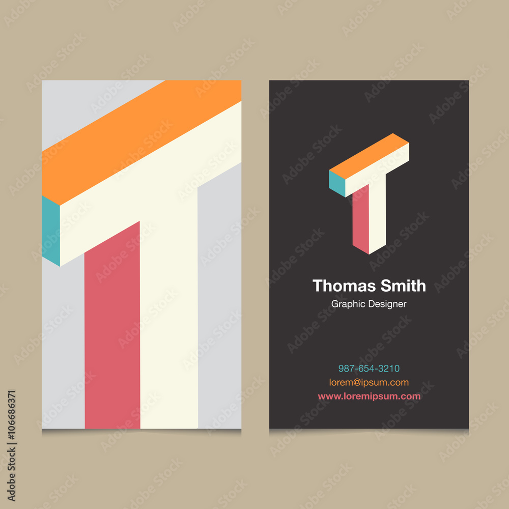 Logo alphabet letter "T", with business card template. Vector graphic ...