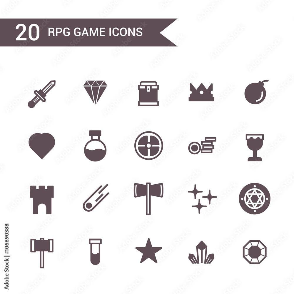 game rpg icon set vector. Silhouette icons. Stock Vector | Adobe Stock