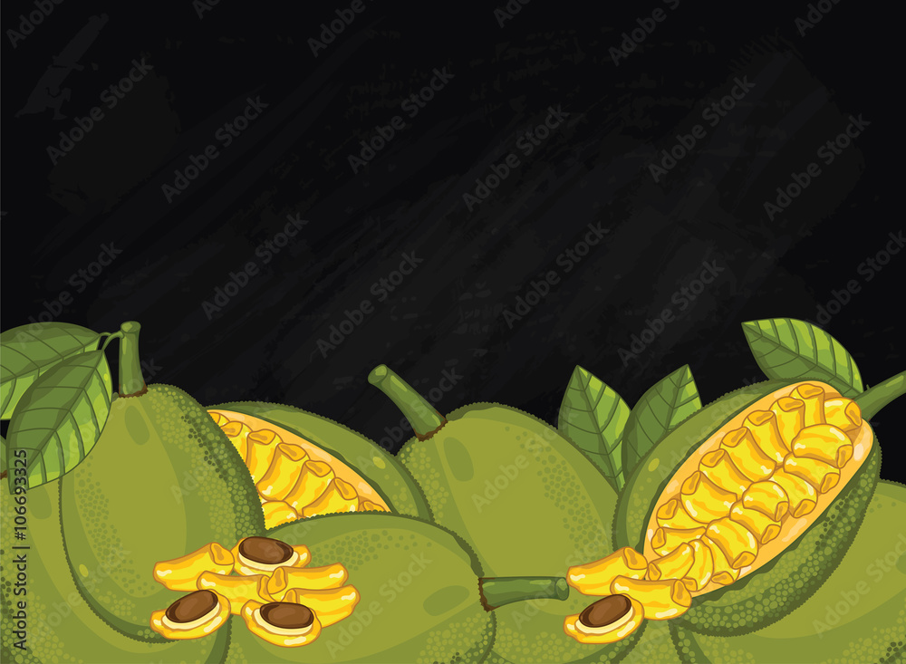 Jackfruit on chalkboard background. Jackfruit composition, plants and ...