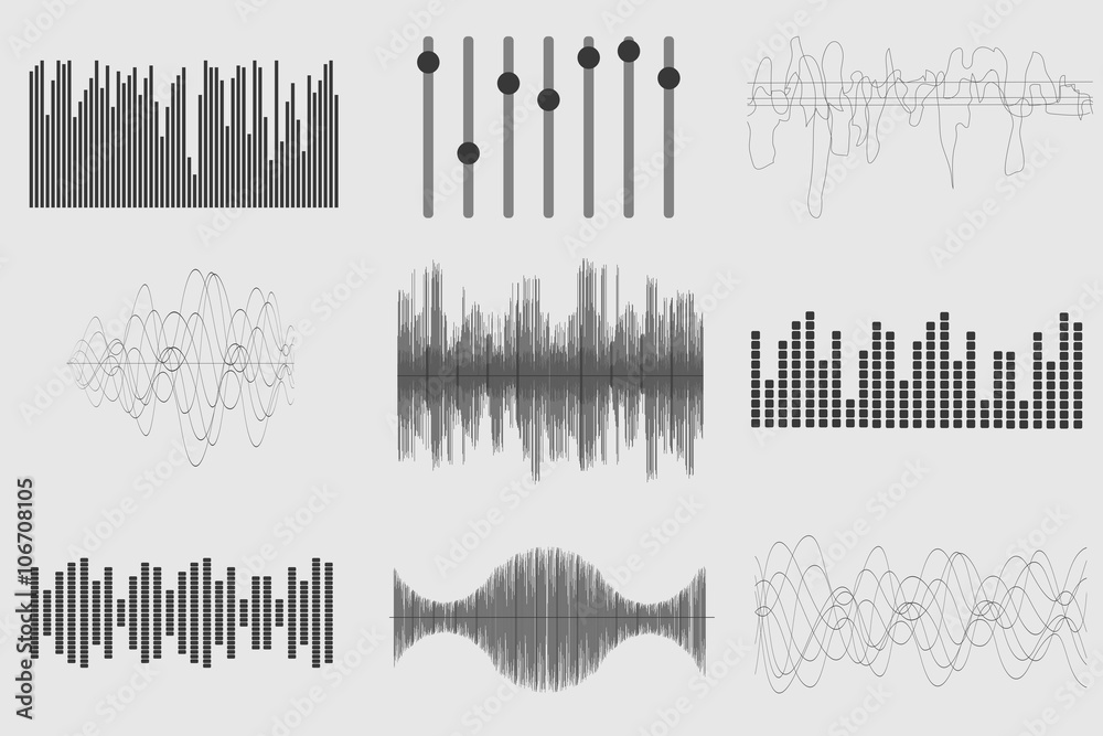 Black sound music waves on white background. Audio technology, visual ...