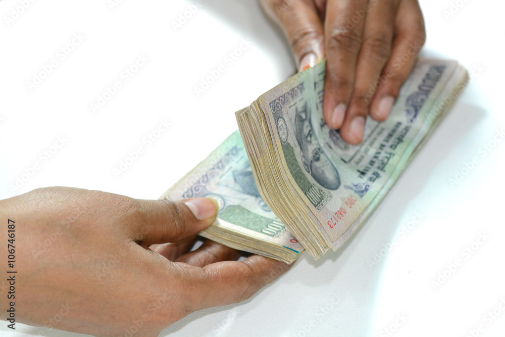 Women counting Indian hundred rupee currency notes. Stock Photo | Adobe ...