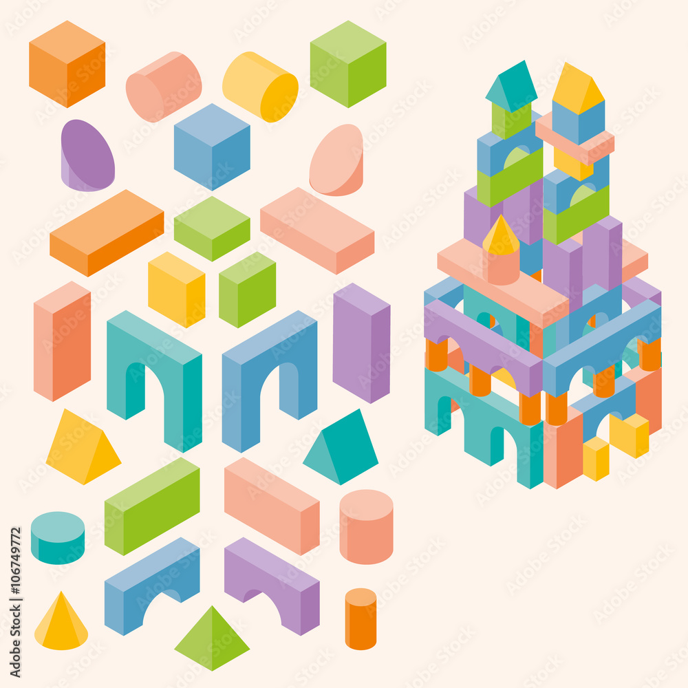 Colored building blocks for children. Vector set. 3d Isometric ...