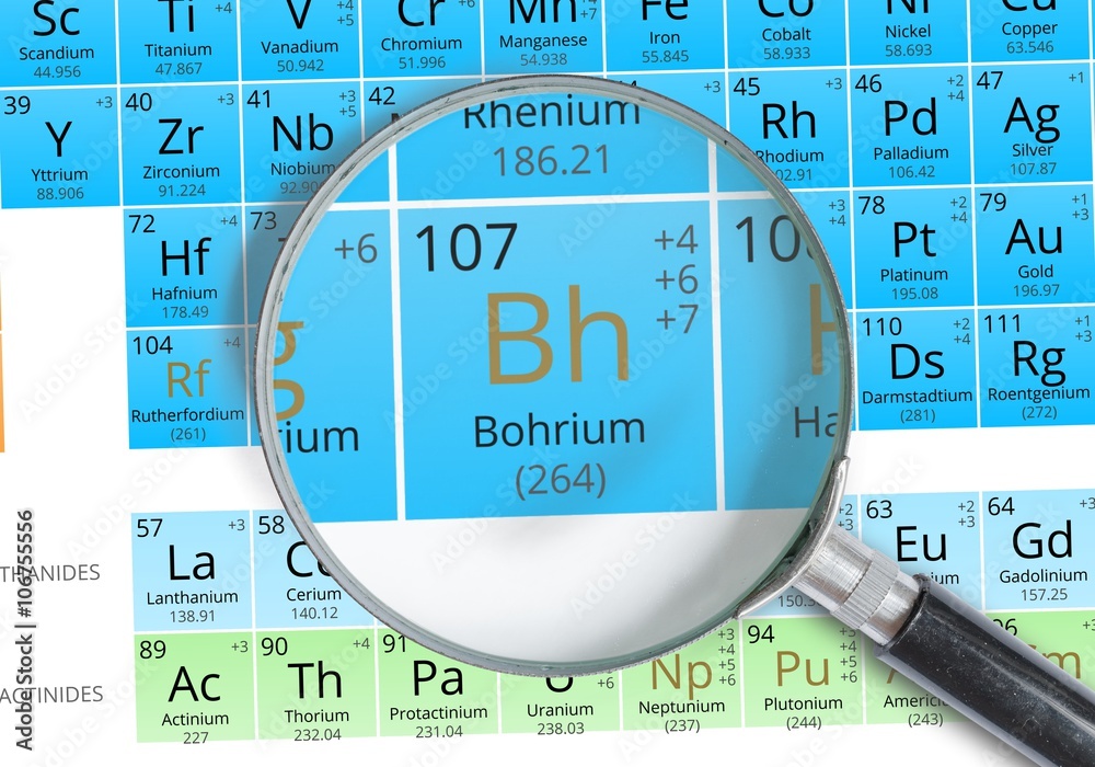 Bogrium symbol - Bh. Element of the periodic table zoomed with ...