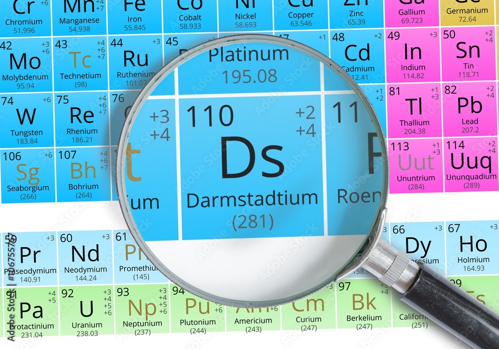 Darmstadtium symbol - Ds. Element of the periodic table zoomed with ...