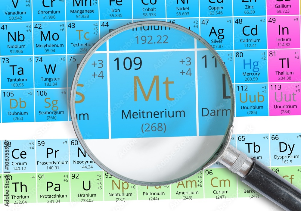Meitnerium symbol - Mt. Element of the periodic table zoomed with ...