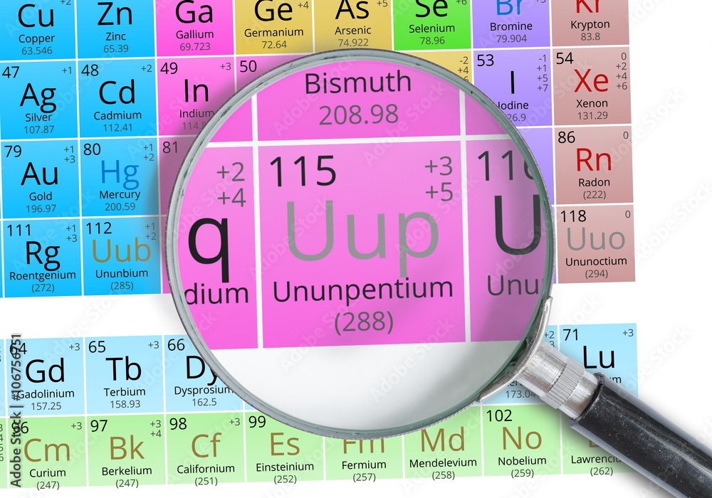 Ununpentium symbol - Uup. Element of the periodic table zoomed with ...