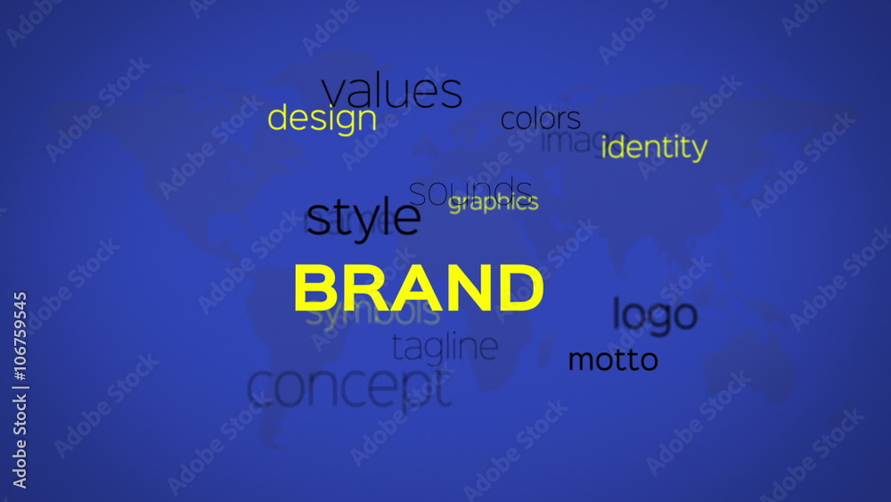 Floating array or word cloud of brand related terminology words on a ...