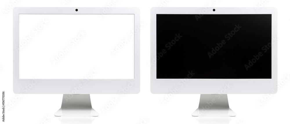 All-in-one computer. White pc with white screen Stock Photo | Adobe Stock