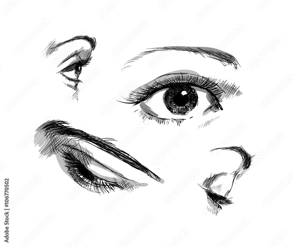 Hand drawing eyes on a white background. Vector illustration Stock ...