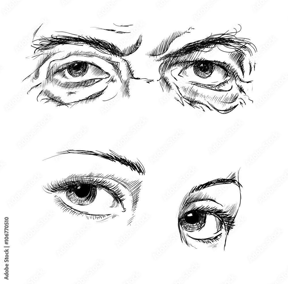 Hand drawing eyes on a white background. Vector illustration Stock ...