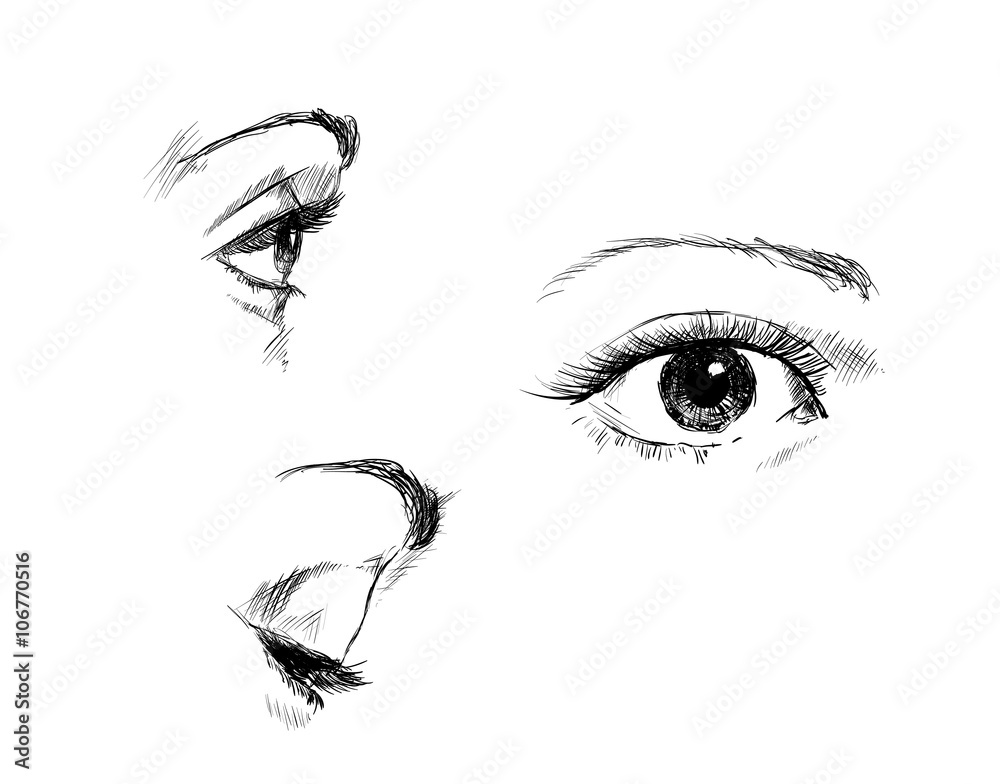 Hand drawing eyes on a white background. Vector illustration Stock ...
