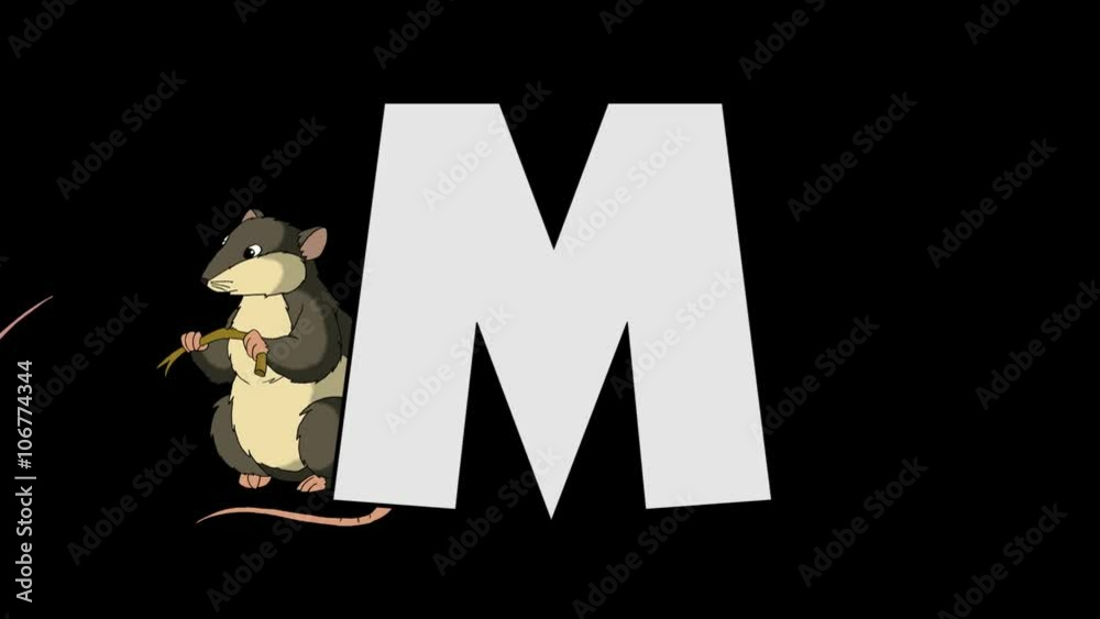 Letter M and Mouse (background) Animated animal alphabet. HD footage ...