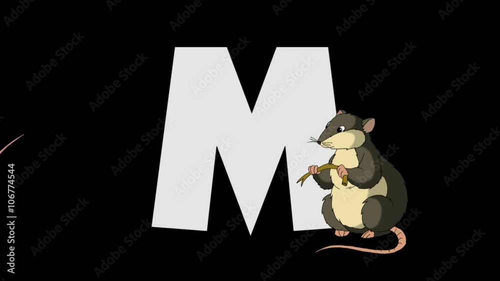 Letter M and Mouse (foreground) Animated animal alphabet. HD footage ...