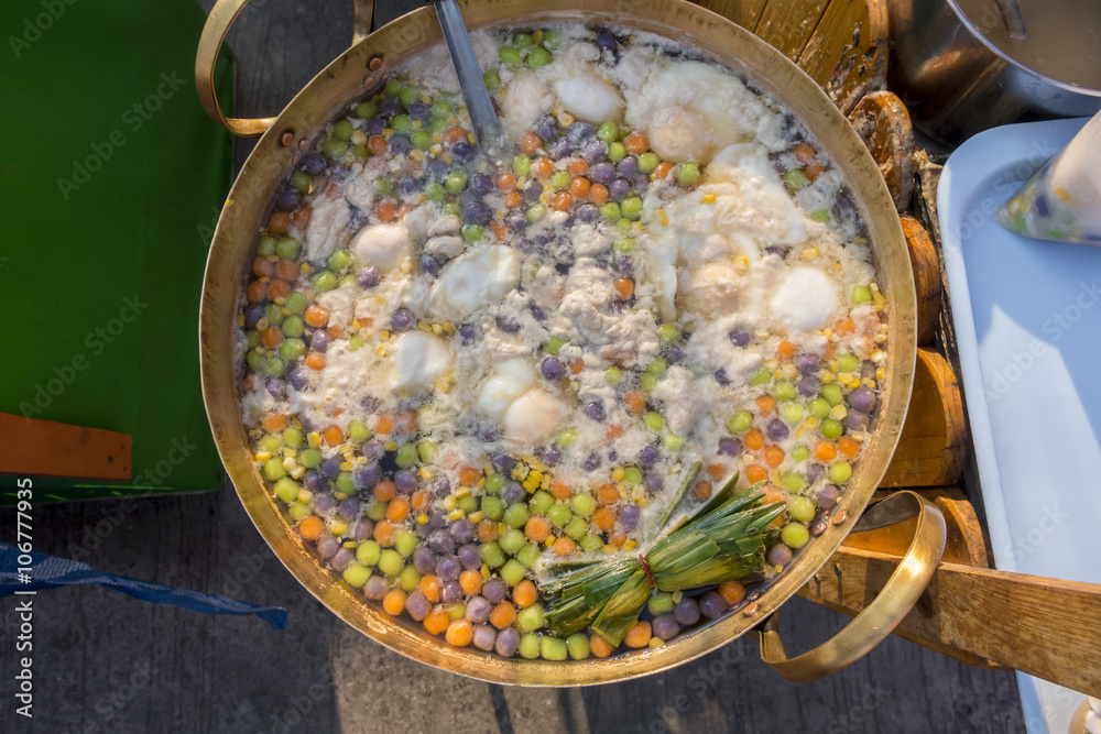 Thai Dessert - Bua Loy - colorful rice drumpling in Coconut Milk Stock ...
