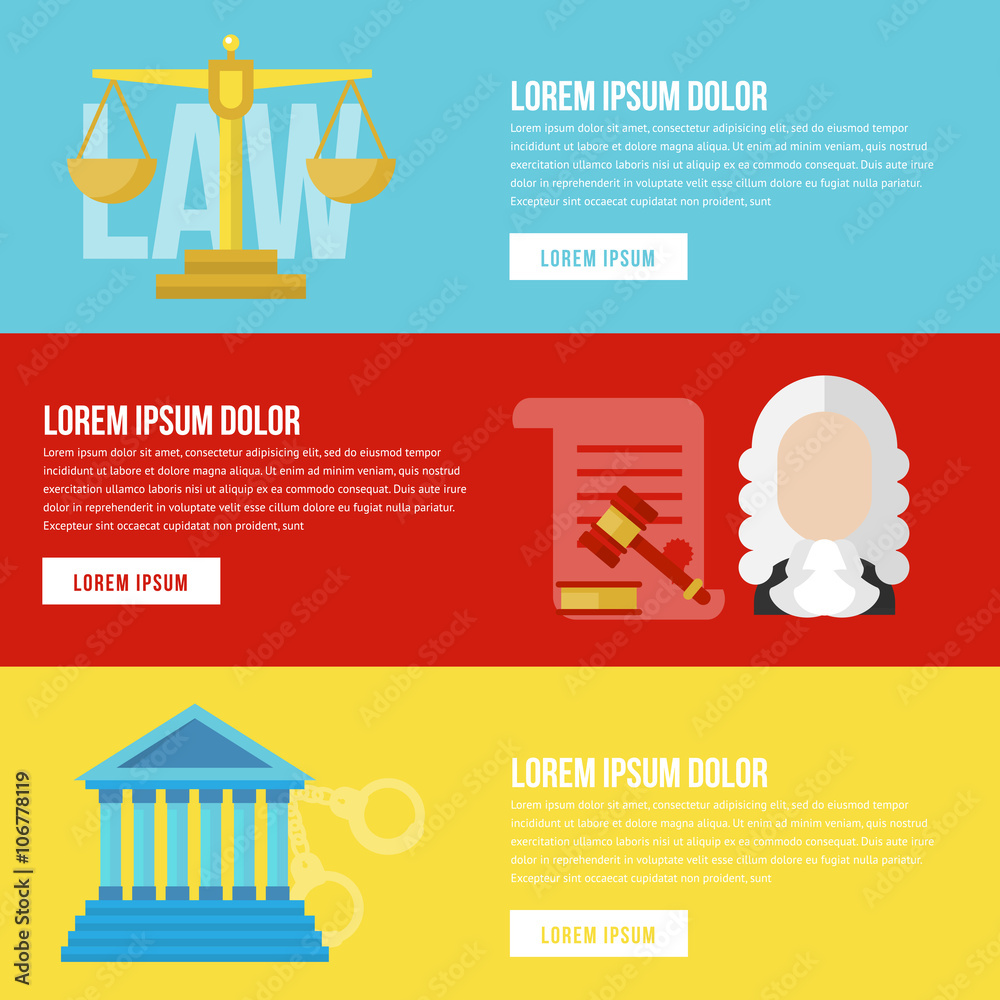 Legal law concept banners. Legal vector. Law flat banners. Legal flat ...