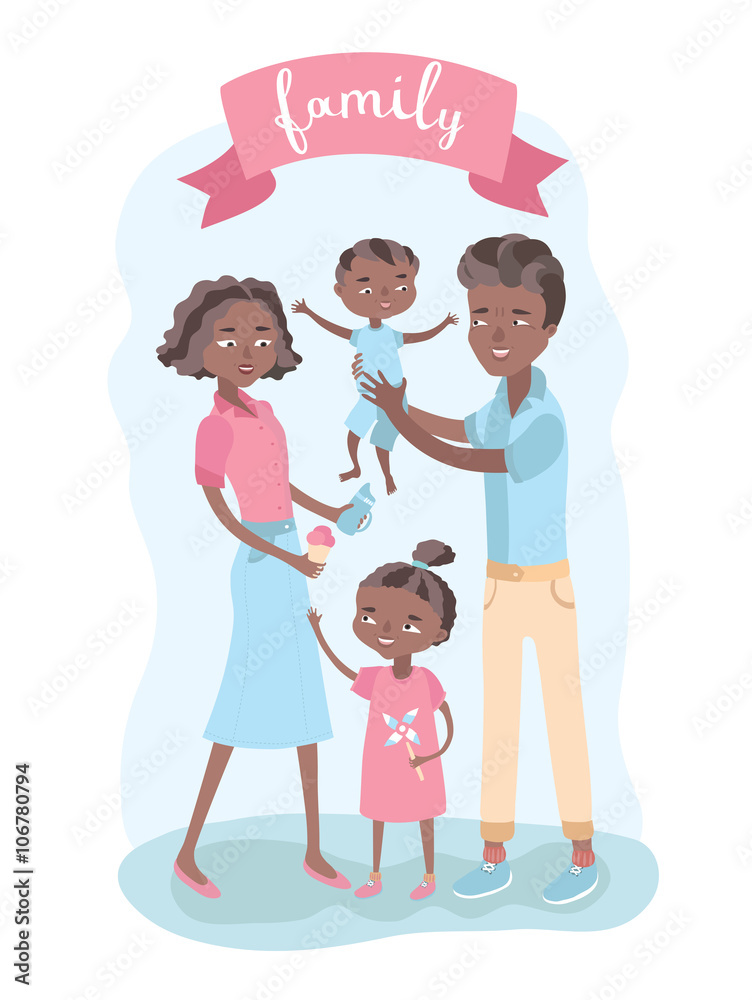 Black-skin happy family members and lettering Stock Vector | Adobe Stock
