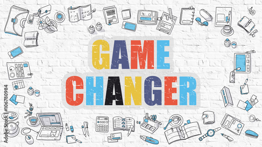 Game Changer. Multicolor Inscription on White Brick Wall with Doodle ...