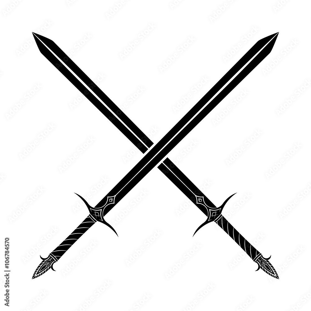 Crossed Swords Silhouette on White Background Stock Vector | Adobe Stock