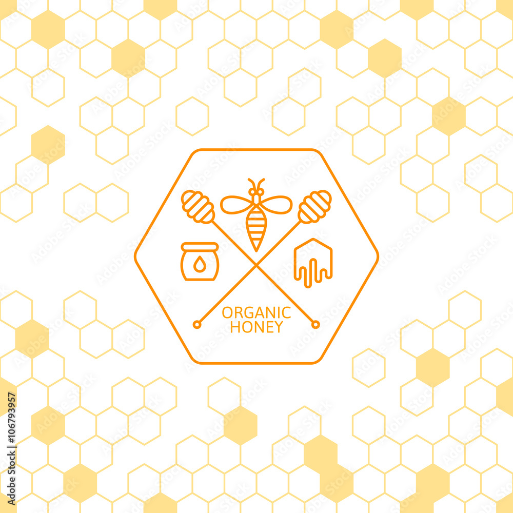 Honey label, logo, tag, sticker design elements. Vector seamless ...