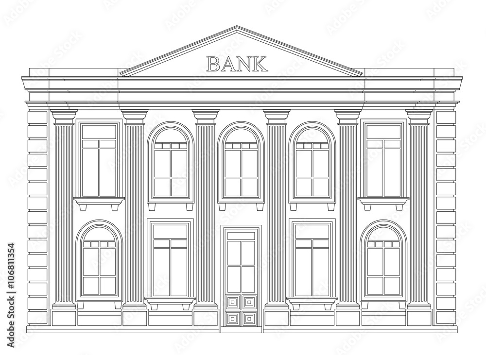 Bank building outline icon isolated. Elegant thin line style drawing ...
