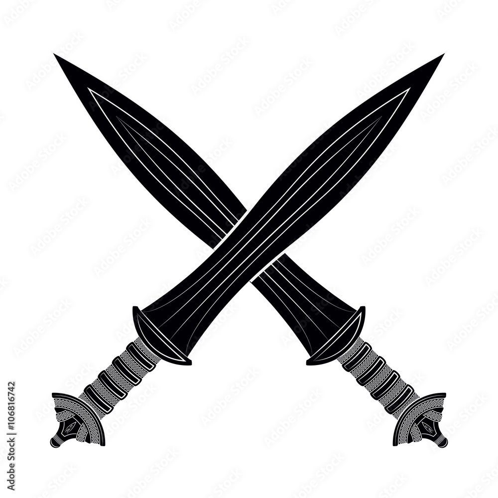 Two Crossed Gladius Sword Silhouette on White Background. Mediev Stock ...