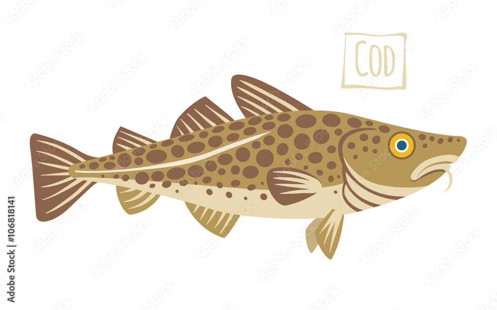 Cod, vector cartoon illustration Stock Vector | Adobe Stock