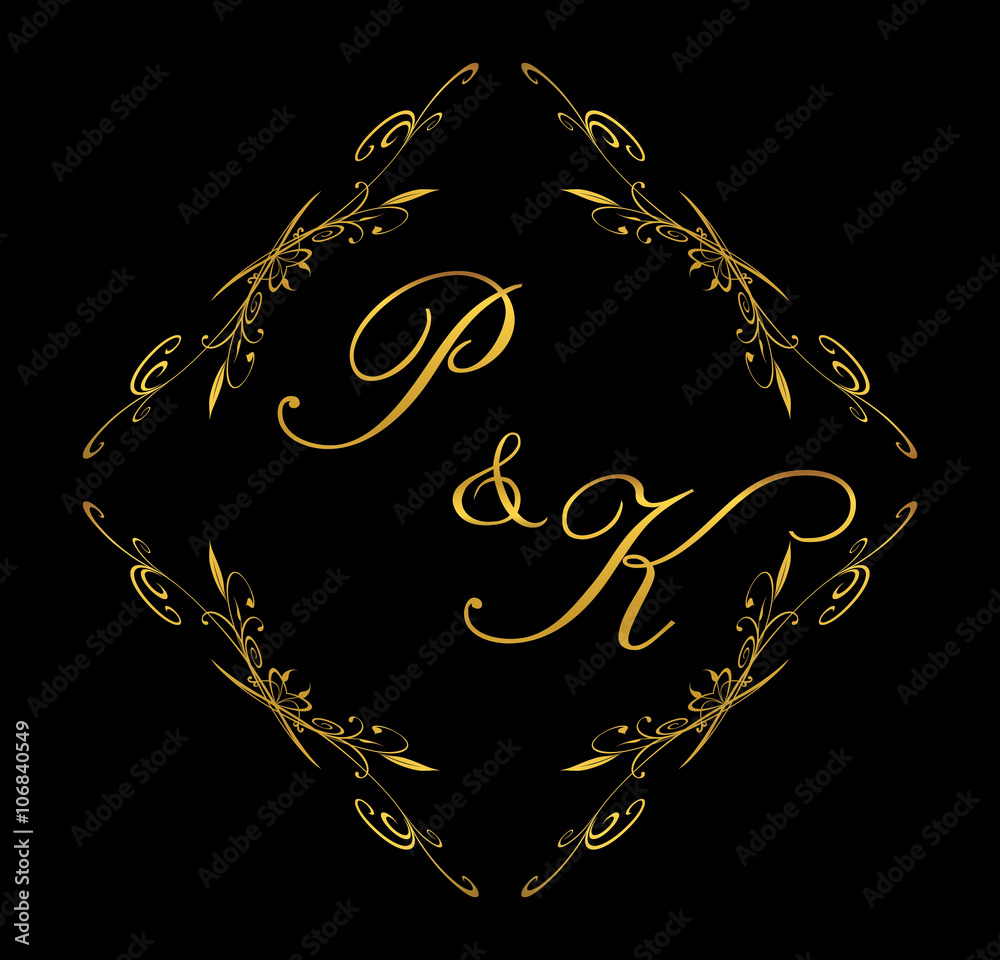 PK initial wedding with floral Stock Vector | Adobe Stock