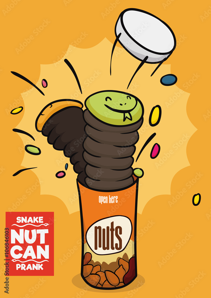 Popped Up Snake Nut Can for Fools' Day, Vector Illustration Stock ...
