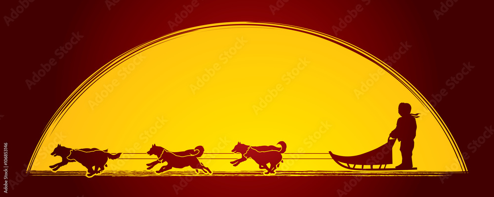 Sled Dogs designed on moonlight background graphic vector. vector de ...
