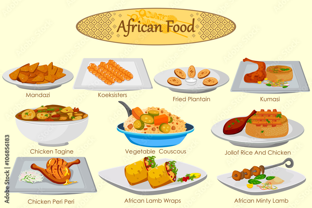 Collection of delicious African food Stock Vector | Adobe Stock