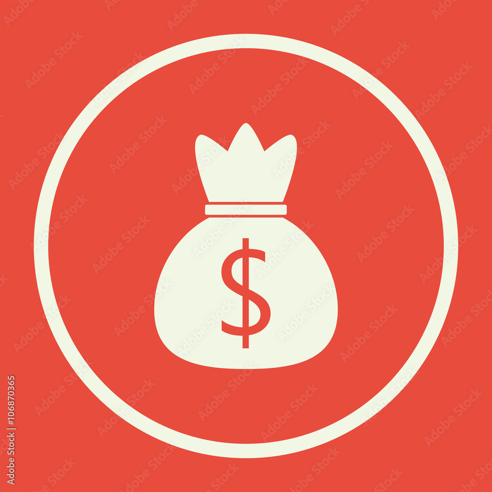 Money icon, on red background, white circle border, white outline Stock ...