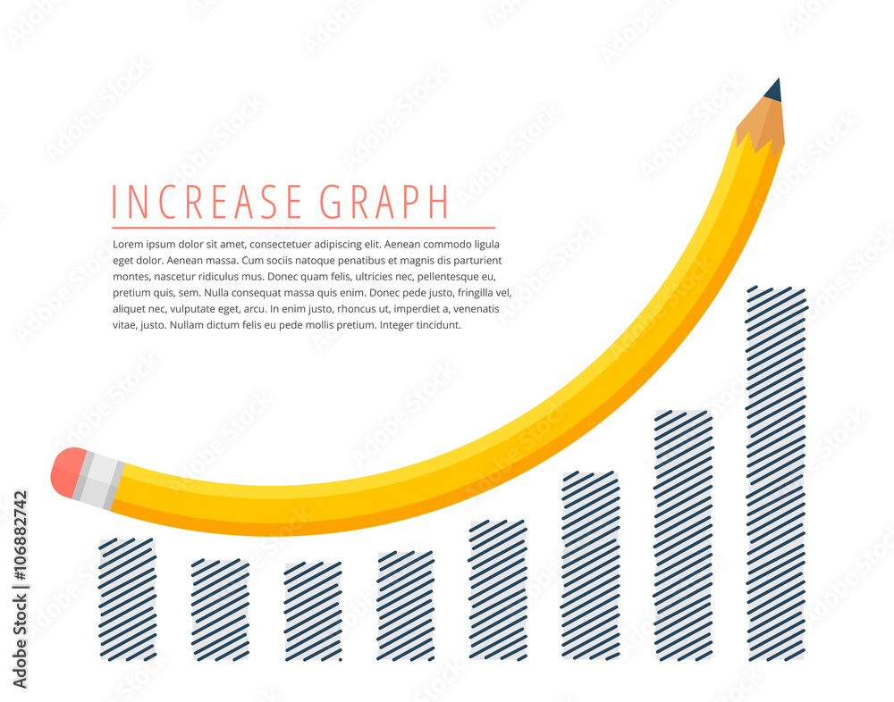 Flat infographic increase profit graph concept. Yellow pencil as a ...
