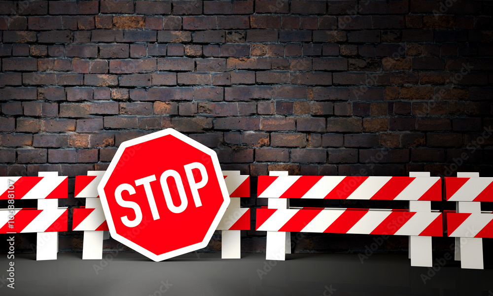 3D stop sign and brick wall Stock Illustration | Adobe Stock