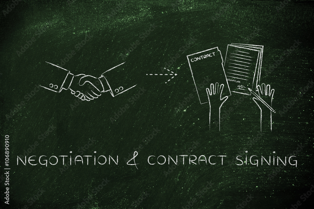 handshake & signed documents: negotiation & contract signing Stock ...