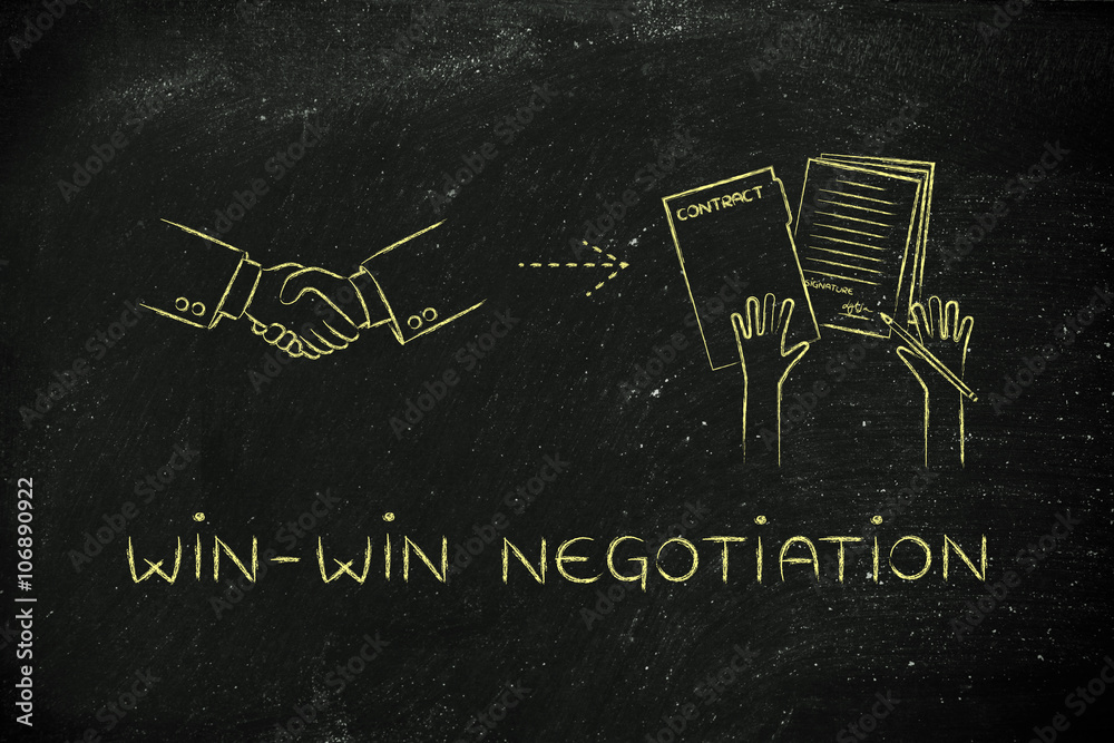 handshake & signed contract: win-win negotiation Stock Illustration ...