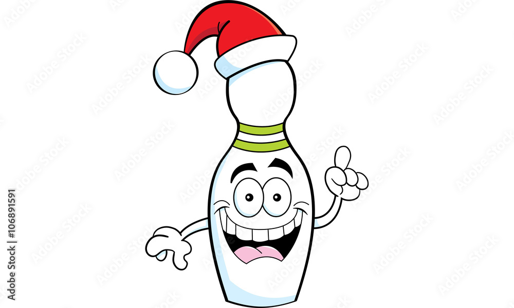 Cartoon illustration of a bowling pin wearing a Santa hat. Stock Vector ...
