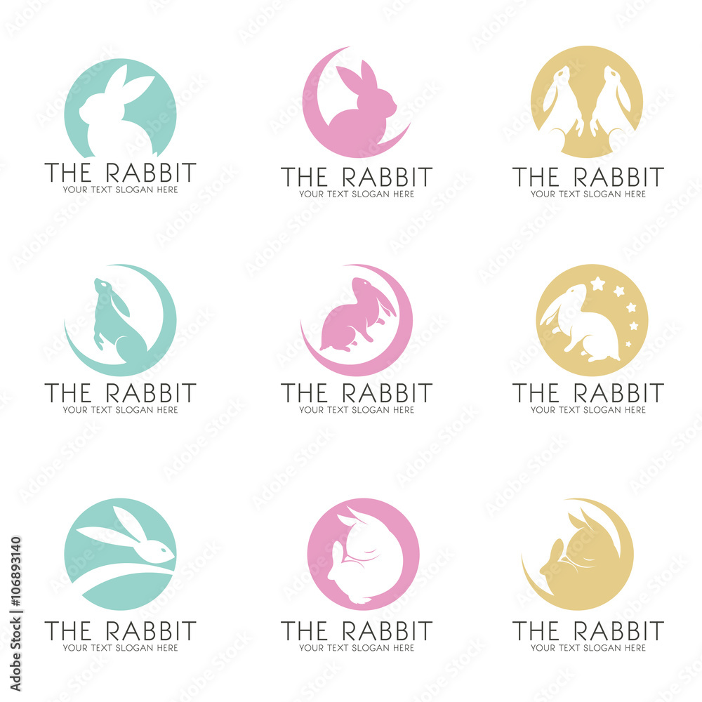 The Rabbit on the moon logo vector set design Stock Vector | Adobe Stock