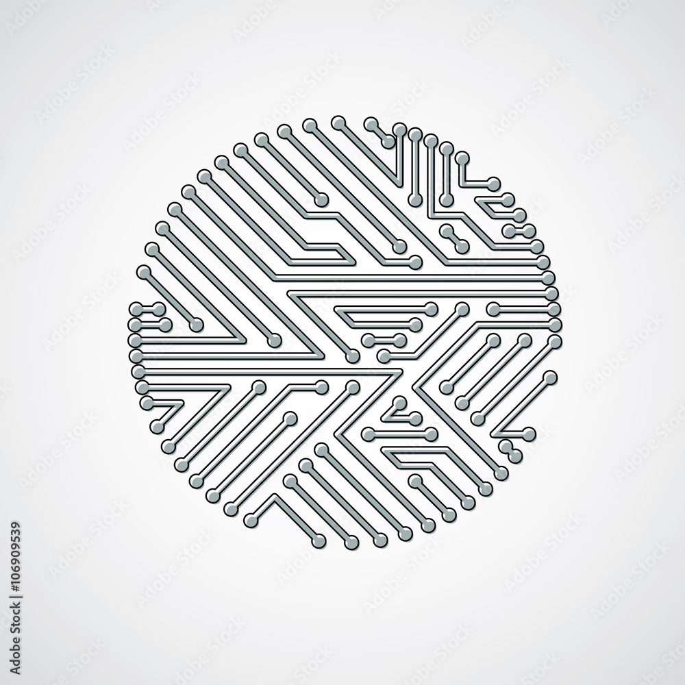 Round circuit board with electronic components of technology device ...