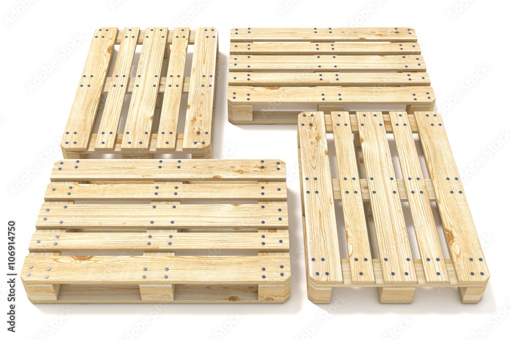 Wooden Euro pallets. Side view. 3D render illustration isolated on ...