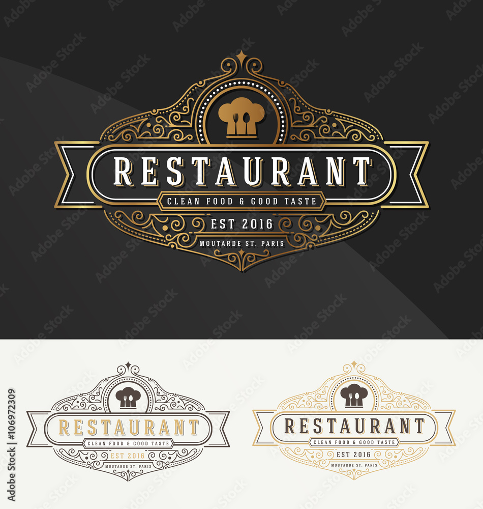 Vintage flourish frame logo template for Restaurant, Hotel, Real Estate ...