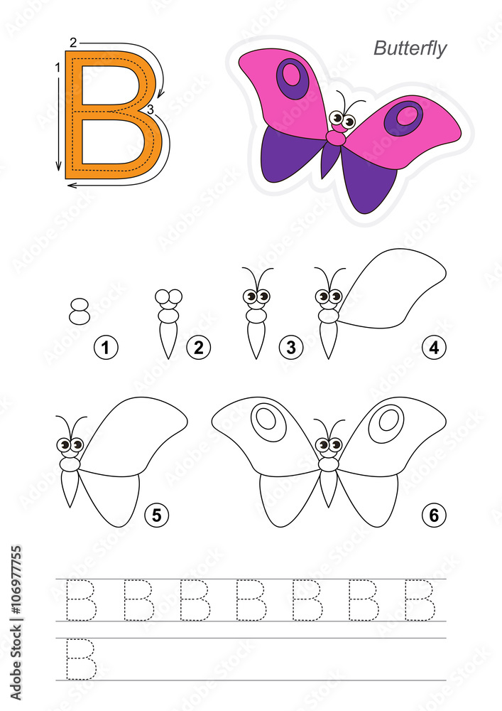 Drawing tutorial. Game for letter B Stock Vector | Adobe Stock