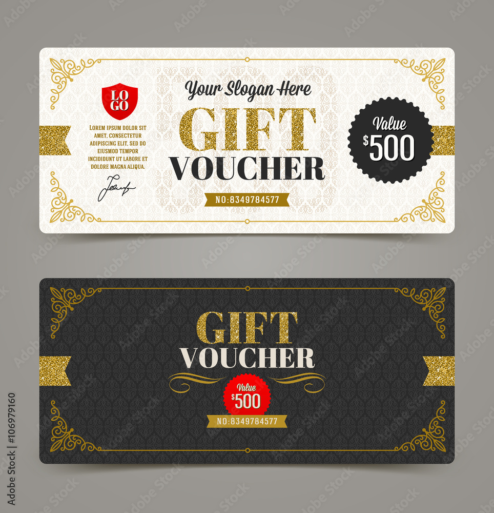 Gift voucher template with glitter gold, Vector illustration, Design ...