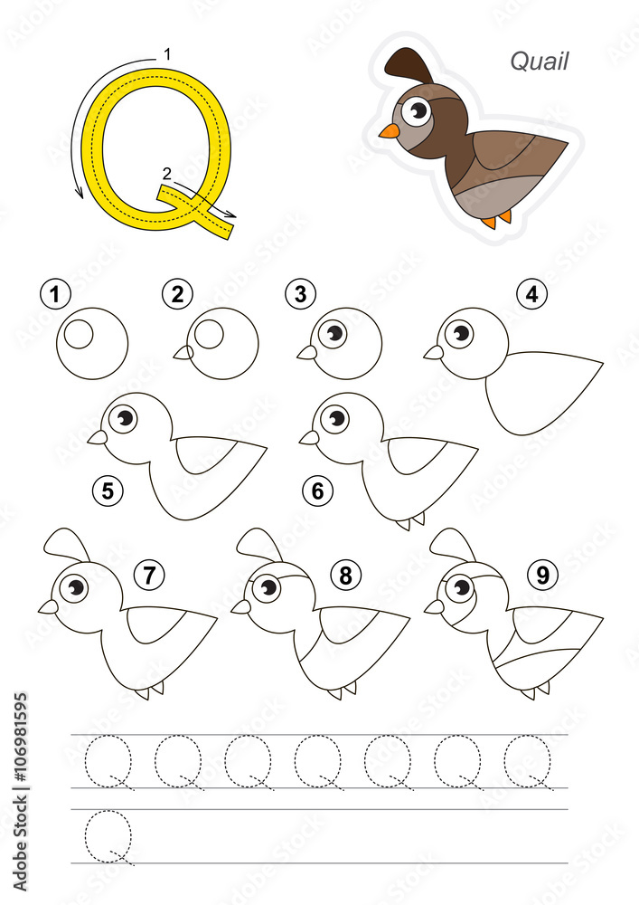 Drawing tutorial. Game for letter Q Stock Vector | Adobe Stock